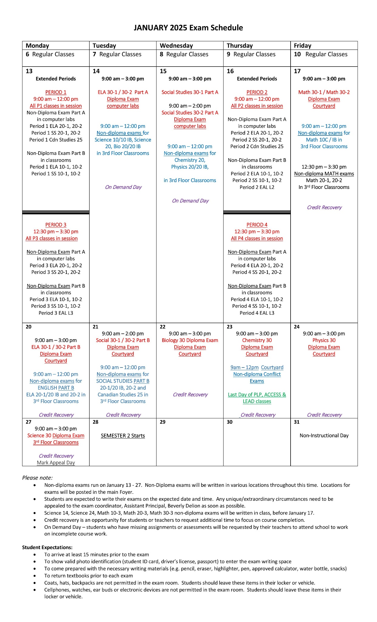 Exam Schedule - Henry Wise Wood High School